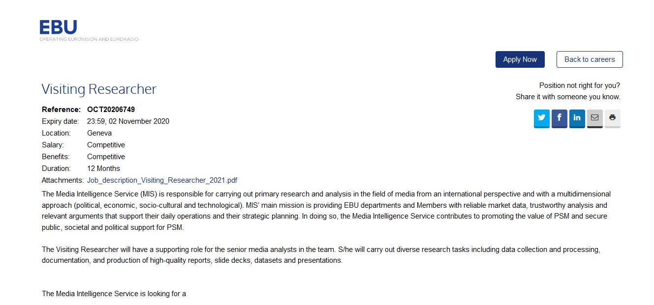 Open position at the European Broadcasting Union (EBU's) Media ...